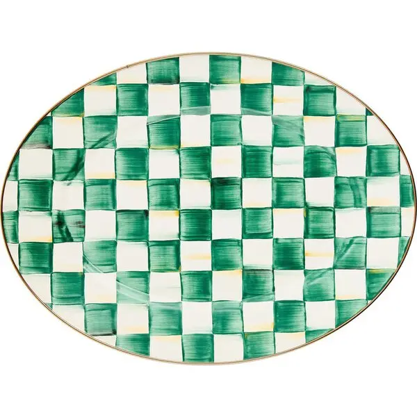 MACKENZIE-CHILDS Check Medium Enameled Steel Oval Platter - Emerald