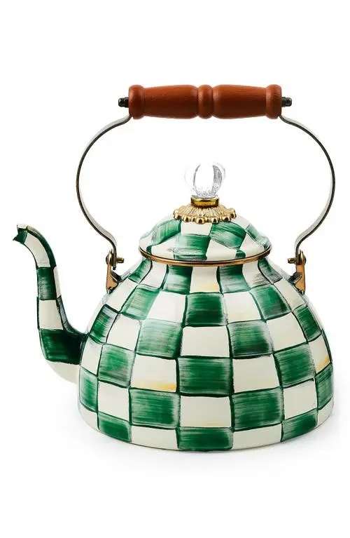 MACKENZIE-CHILDS Check Enameled Steel 3-quart Tea Kettle - Emerald