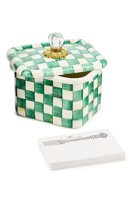 MACKENZIE-CHILDS Check Enameled Steel Recipe Box - Emerald