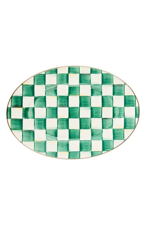 MACKENZIE-CHILDS Check Small Enameled Steel Oval Platter - Emerald