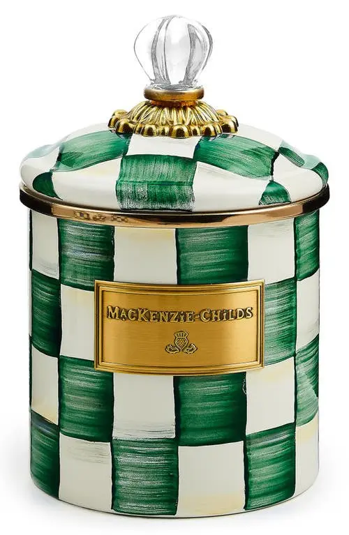 MACKENZIE-CHILDS Check Small Enameled Steel Canister - Emerald