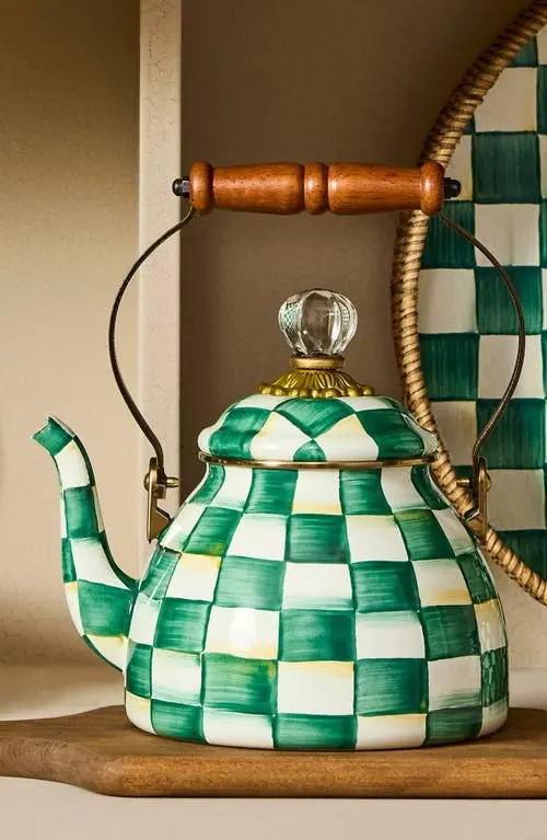 MACKENZIE-CHILDS Check Enameled Steel 2-quart Tea Kettle