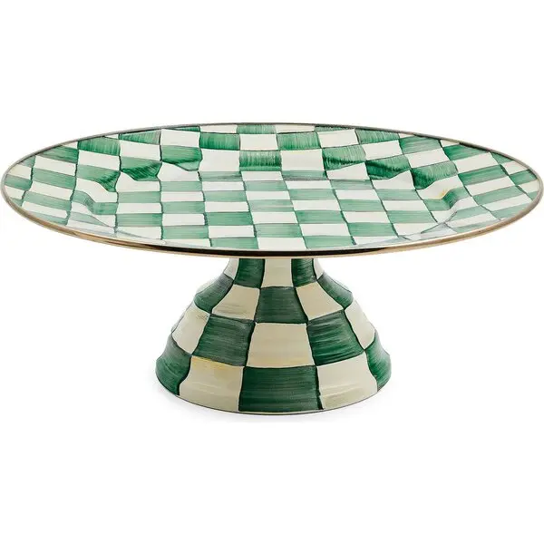 MACKENZIE-CHILDS Check Large Pedestal Platter - Emerald