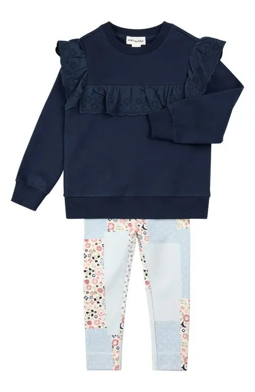 MILES THE LABEL Ruffle Accent Sweatshirt & Patchwork Print Leggings Set