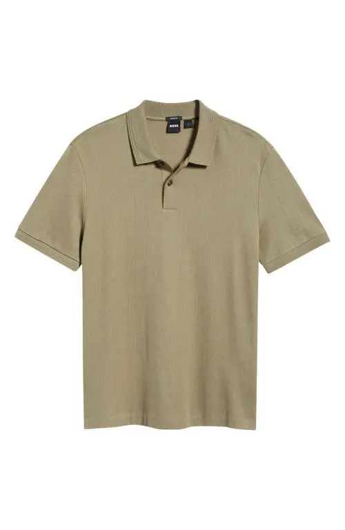 BOSS Parlay Herringbone Cotton Polo - Open Brown