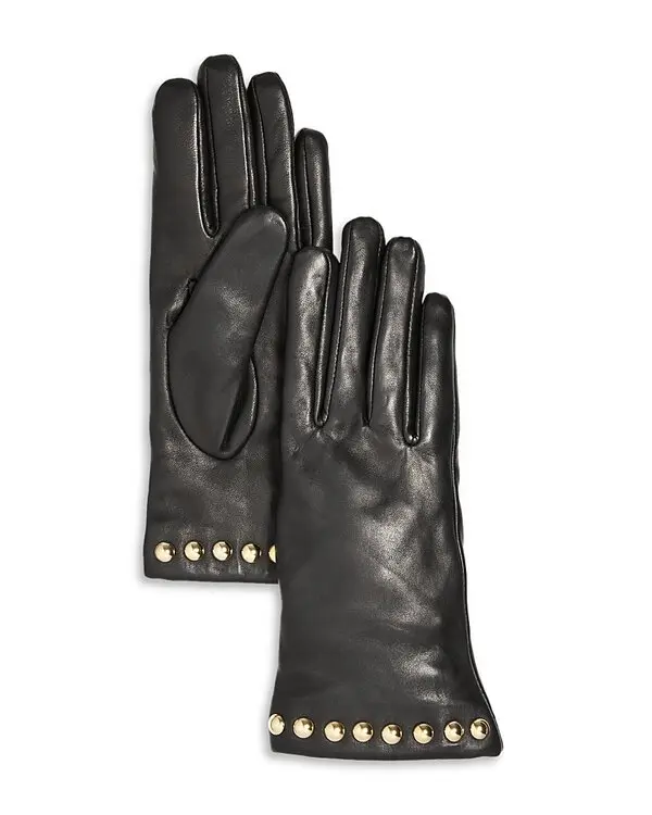 Bloomingdale'S Cashmere Lined Studded Leather Tech Gloves - Black
