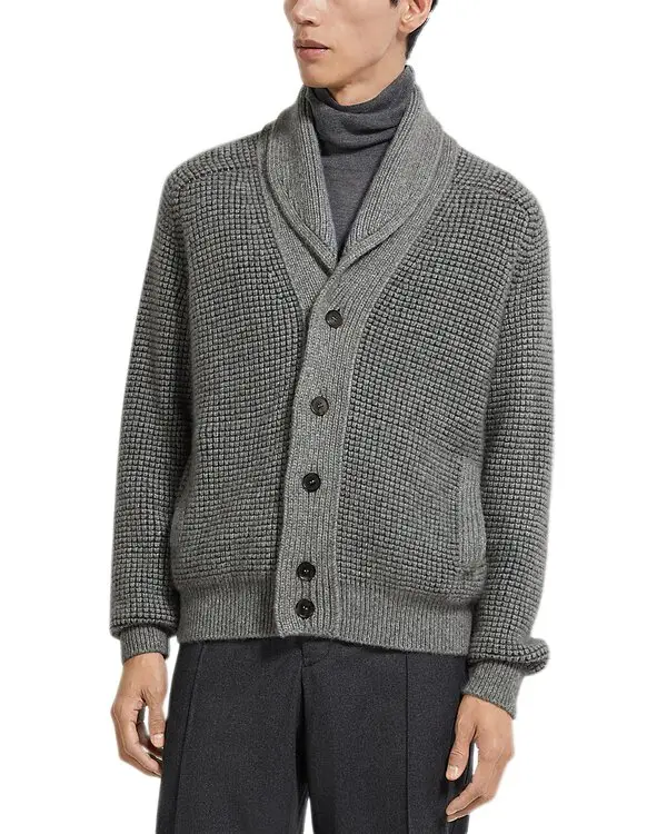 Zegna Cashmere And Mohair Cardigan - Grey Mélange