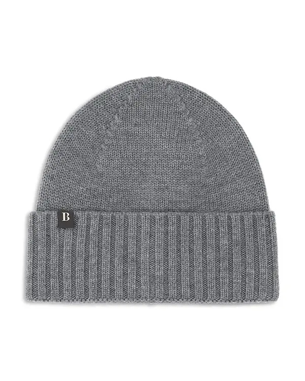 Boggi Milano Merino Wool Half Rib Beanie - Grey