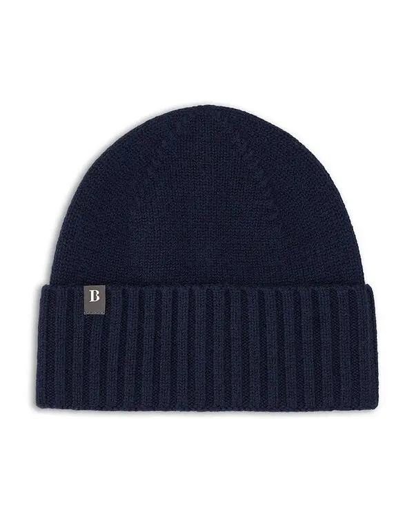 Boggi Milano Merino Wool Half Rib Beanie - Navy Blue