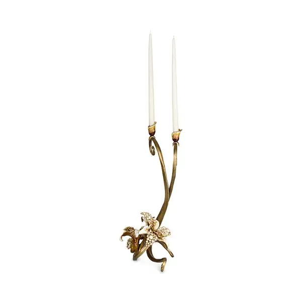 JAY STRONGWATER Roselyn Orchid Double Candlestick - Golden