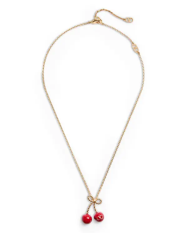 Valentino Garavani Cherry Pendant Necklace - Brass/red