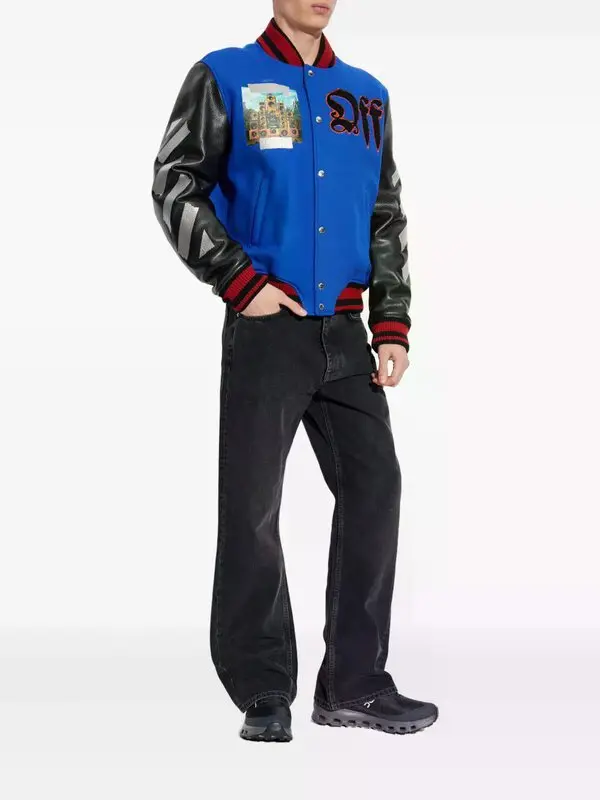 Off-White Embroidered Logo Bomber Jacket - Blue