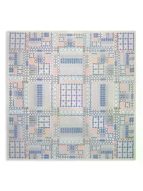 FERRAGAMO Geometric-print Silk Scarf - Blue