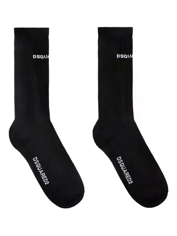 Dsquared2 Logo-knit Ribbed Socks - Black
