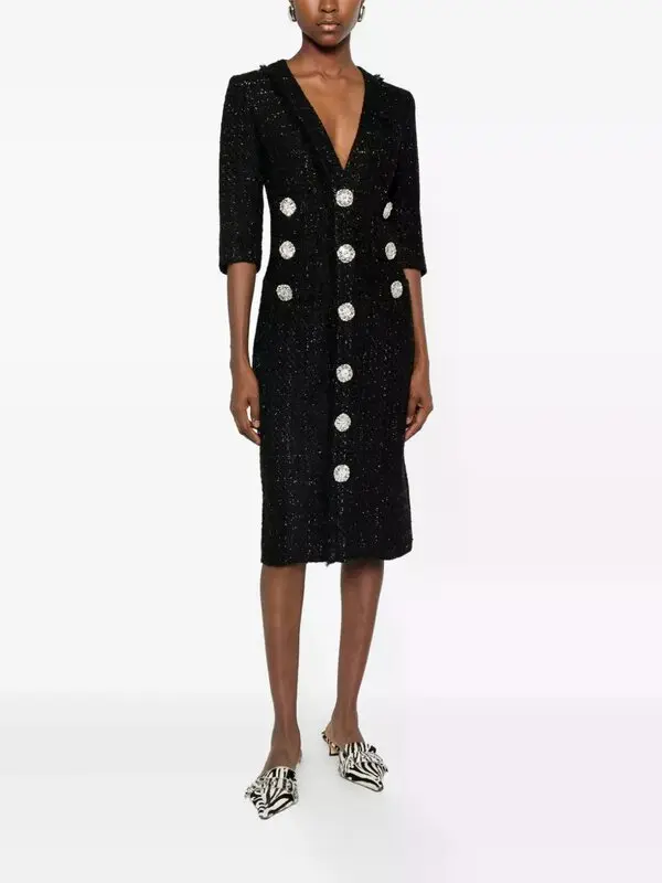 Costarellos V-neck Embellished-button Midi Dress
