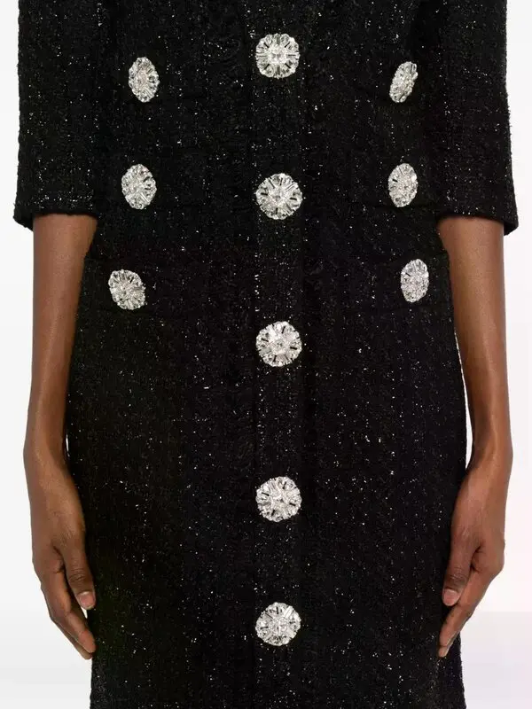 Costarellos V-neck Embellished-button Midi Dress