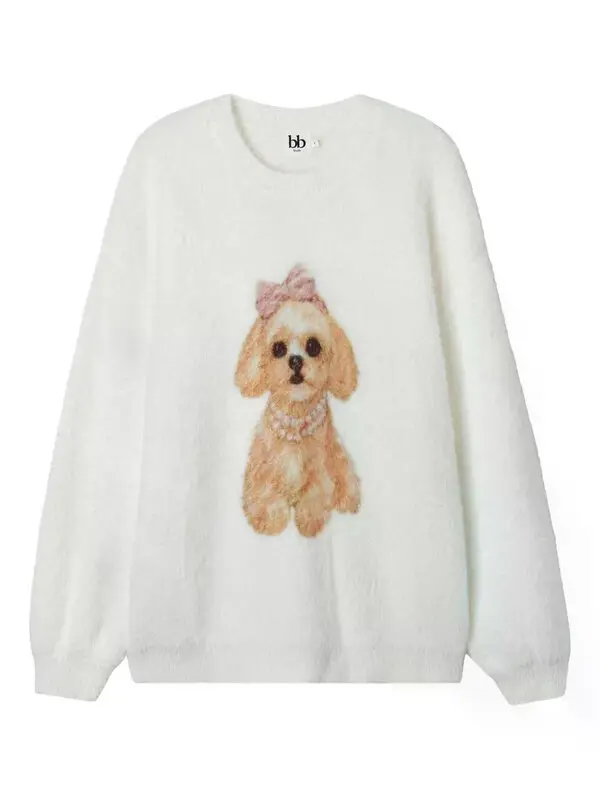 B+AB Dog Graphic Sweater - White