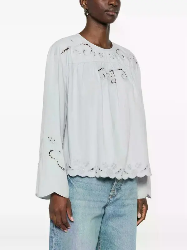 FORTE_FORTE Embroidered Scalloped Blouse - Blue