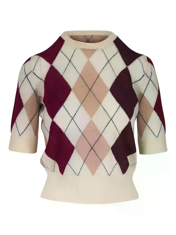 Khaite Argyle-pattern Short-sleeve Top