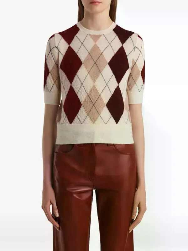 Khaite Argyle-pattern Short-sleeve Top - Neutrals