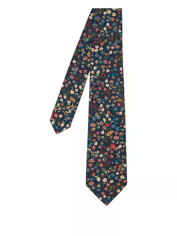 Paul Smith Floral Print Neck Tie - Blue