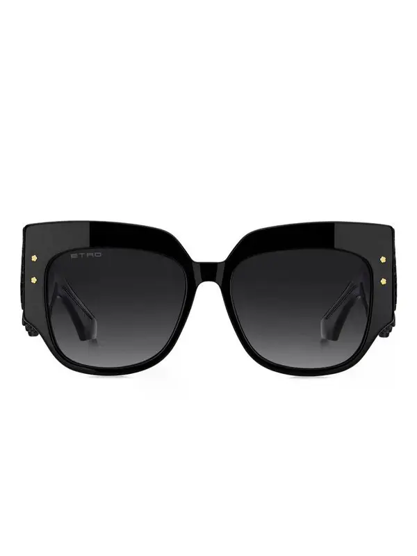 Etro Rectangle-frame Sunglasses With Floral Embellishment - Black