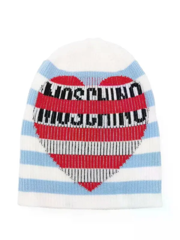 Moschino Striped Heart Beanie - White