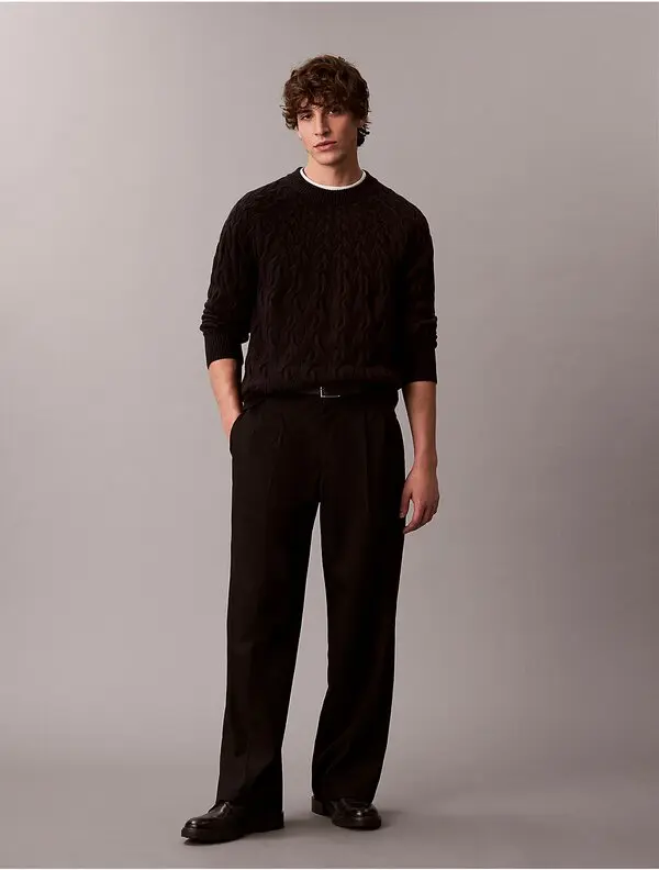Calvin Klein Lambswool Blend Cable Knit Sweater - Black