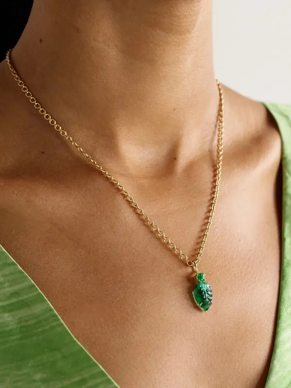 Irene Neuwirth Leaf 18-karat Gold Emerald Pendant