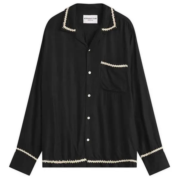 NOMARHYTHM TEXTILE Trim Embroidery Open Collar Shirt - Black