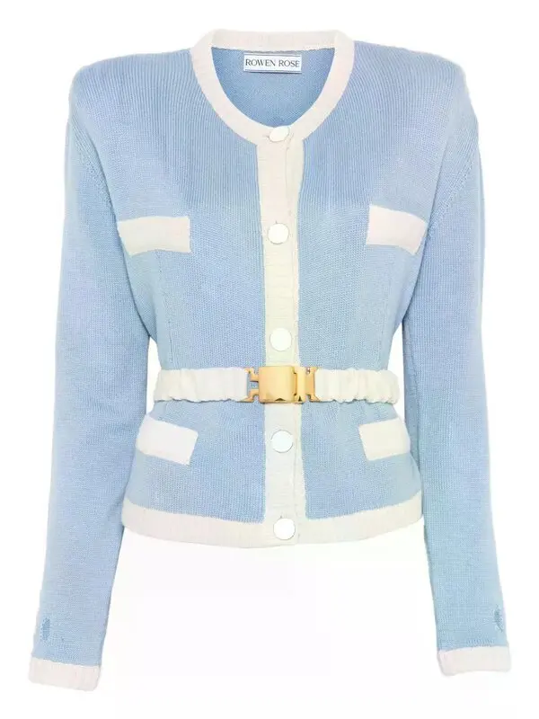 ROWEN ROSE Two-tone Belted Cardigan - Blue