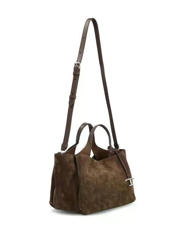 TOD'S Mini Suede Tote Bag With Logo - Brown