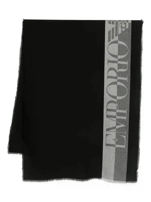 Emporio Armani Logo Fringed Scarf - Black