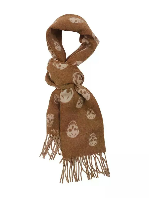 Alexander McQueen Skull-print Fringed Scarf - Neutrals