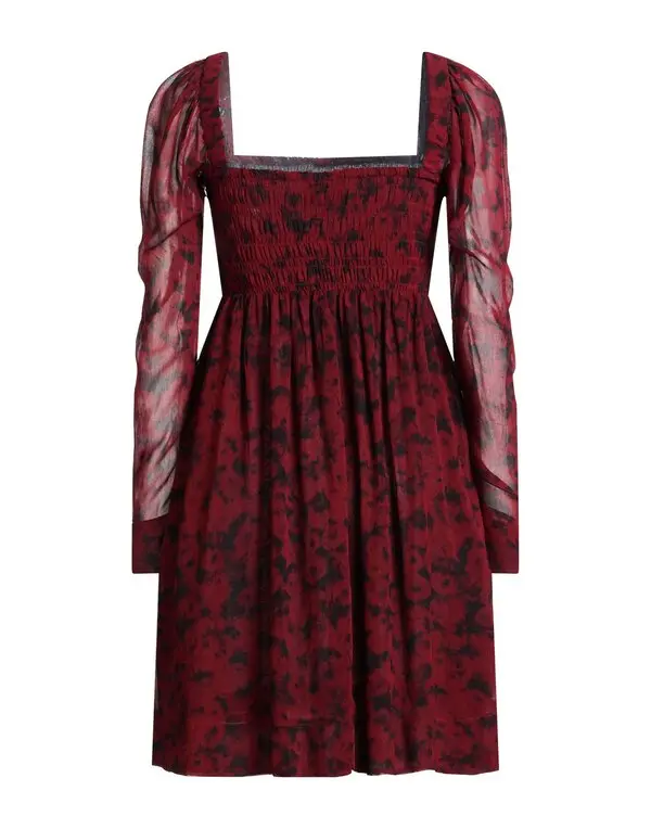 GANNI Mini Flared Georgette Dress - Red