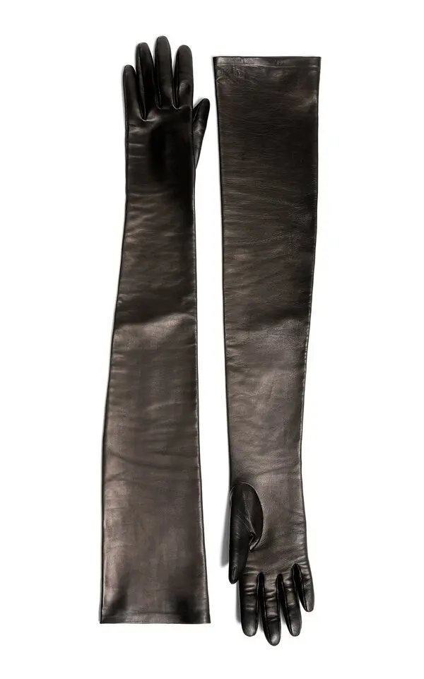 Khaite Remo Long Leather Gloves - Black