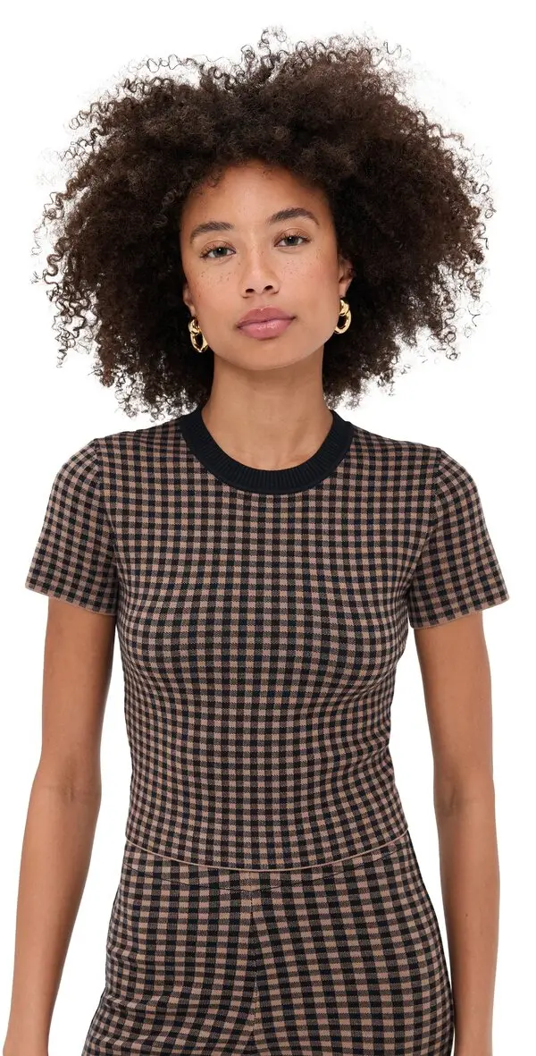 LE BOP Gingham Knit Tee - Chocolate/black