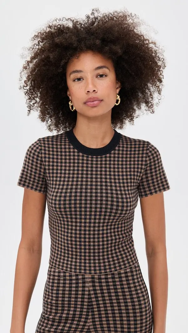 LE BOP Gingham Knit Tee - Chocolate/black