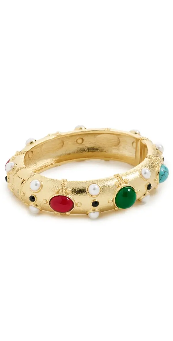 KENNETH JAY LANE Jet Dots Hinged Oval Bracelet - Turquoise/ruby/emerald/pearl