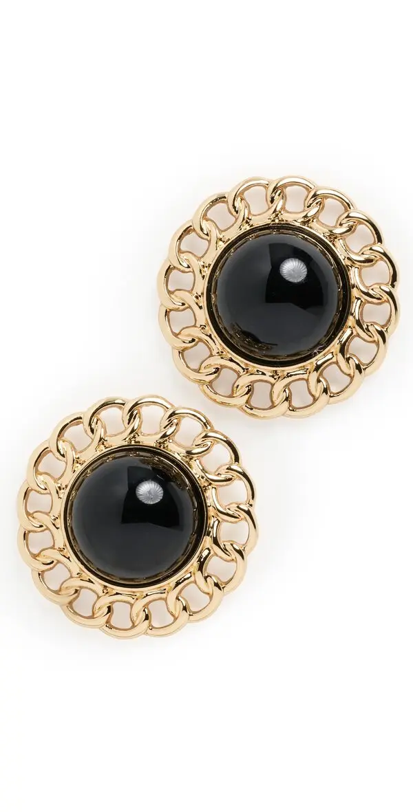 KENNETH JAY LANE Gold Plated Button Stud Earrings - Black