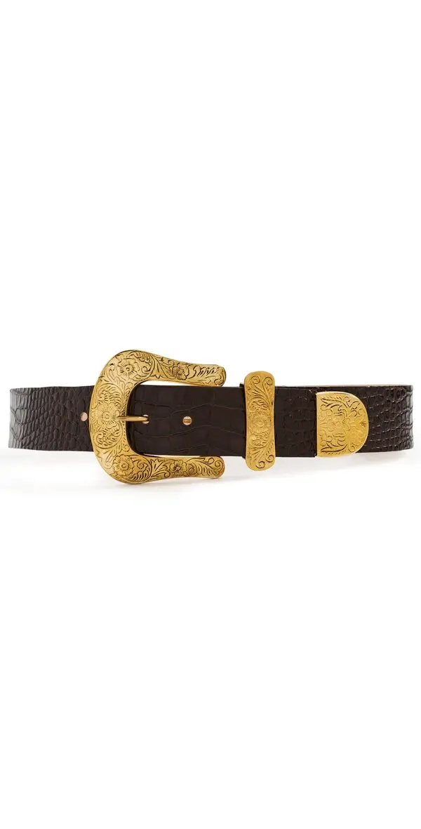 L'Agence Ximena Wide Leather Belt - Chocolate Croc Embossed