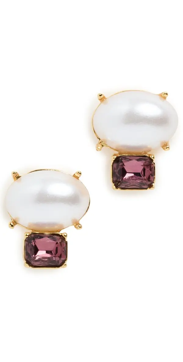 KENNETH JAY LANE Double Stone Drop Earrings - Amethyst/pearl