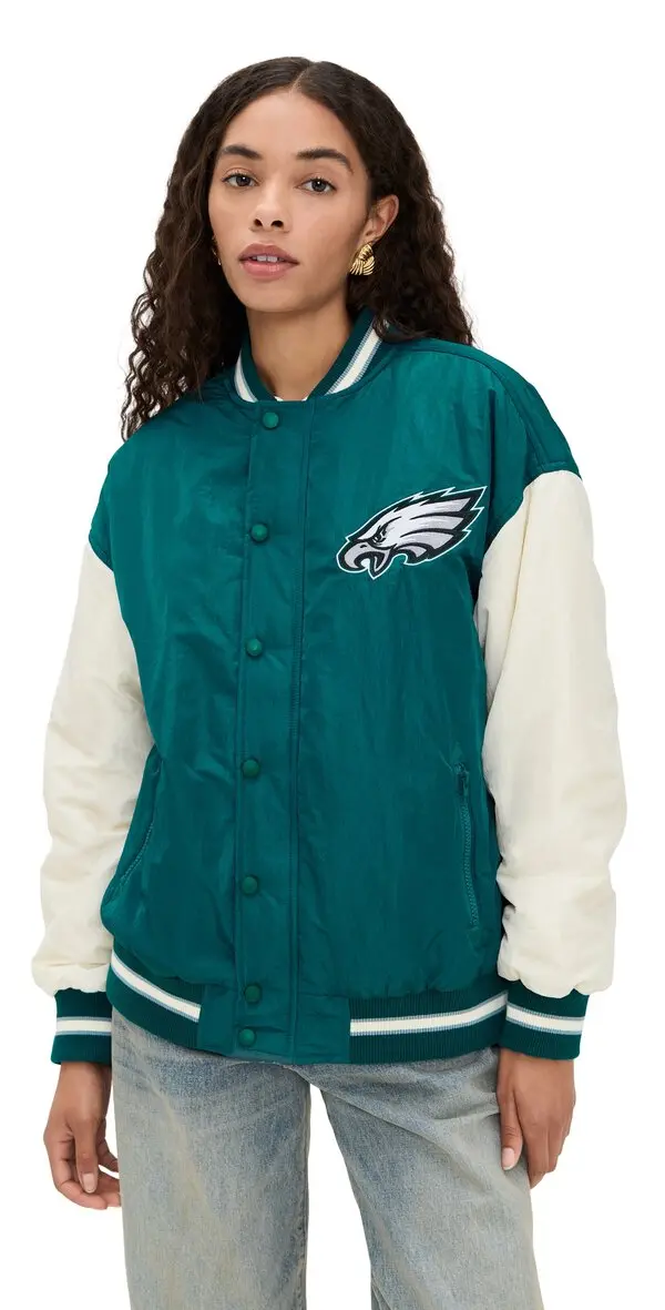 Terez Eagles Colorblock Bomber Jacket - Eagles Midnight Green/sugar