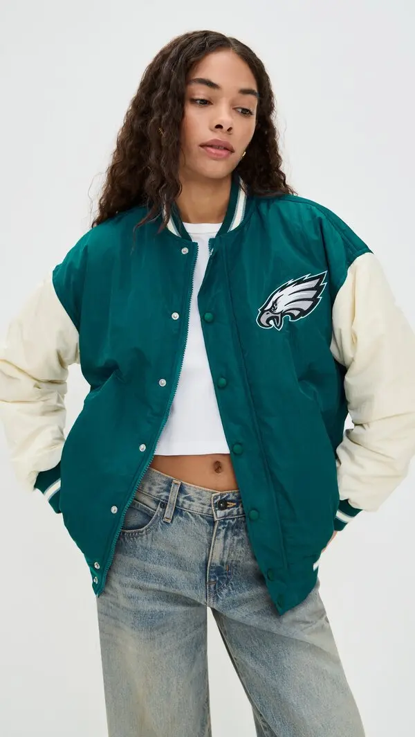 Terez Eagles Colorblock Bomber Jacket - Eagles Midnight Green/sugar