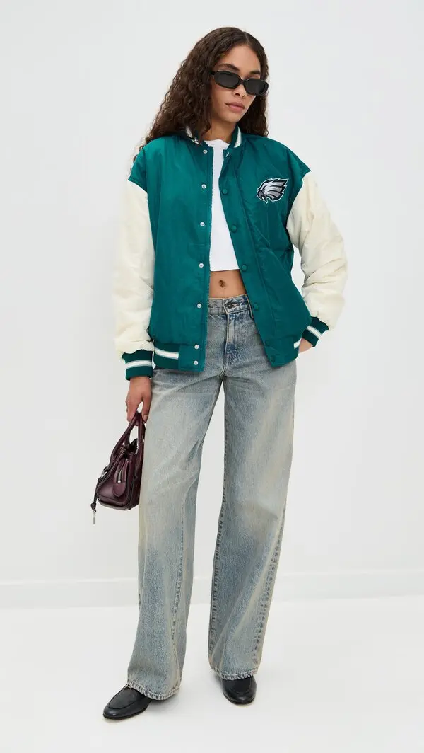 Terez Eagles Colorblock Bomber Jacket - Eagles Midnight Green/sugar