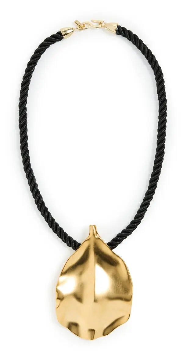 KENNETH JAY LANE Cord And Satin Gold Leaf Pendant Necklace - Black/satin Gold