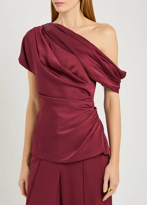 Simkhai Draped Satin Top - Dark Red