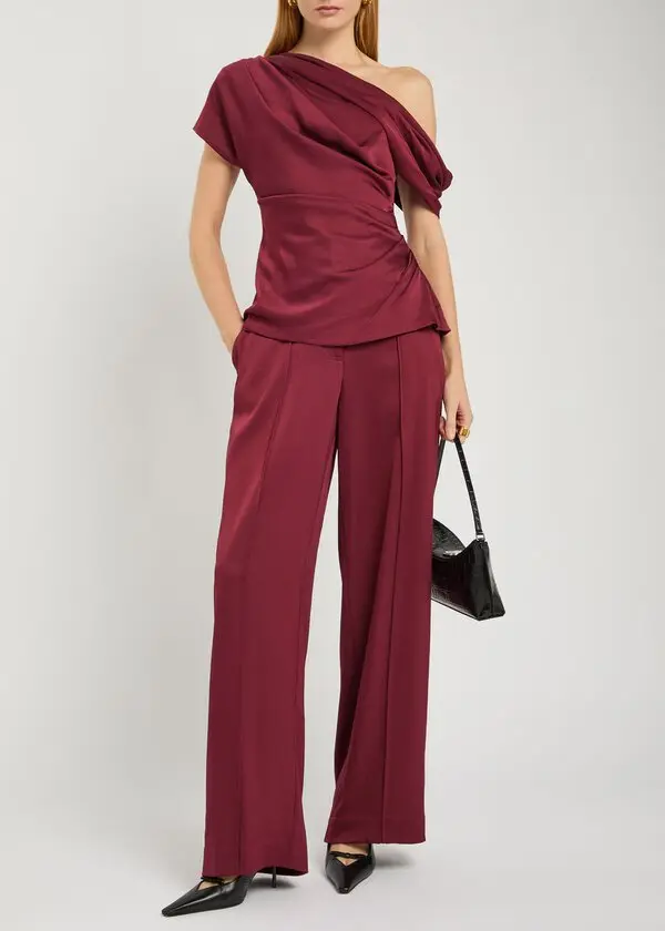 Simkhai Draped Satin Top - Dark Red