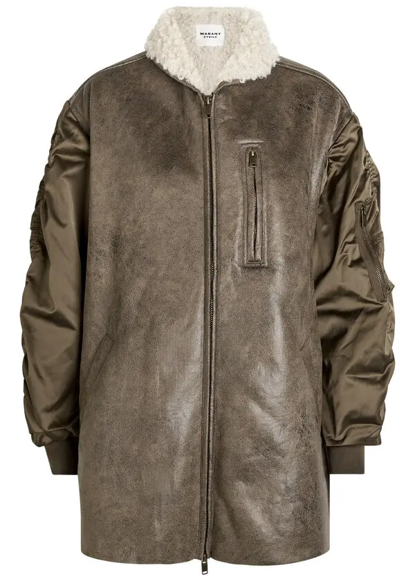 Isabel Marant Evina Faux Leather Coat With Shearling Trim