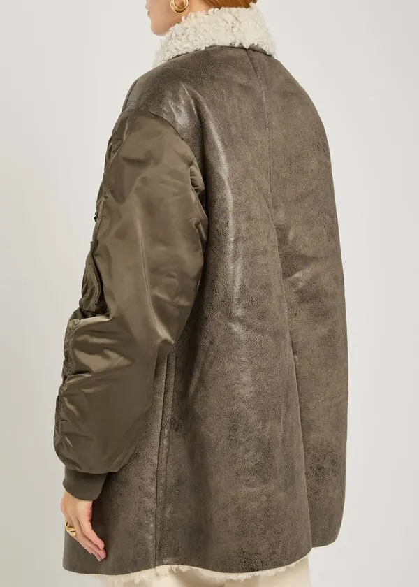 Isabel Marant Evina Faux Leather Coat With Shearling Trim